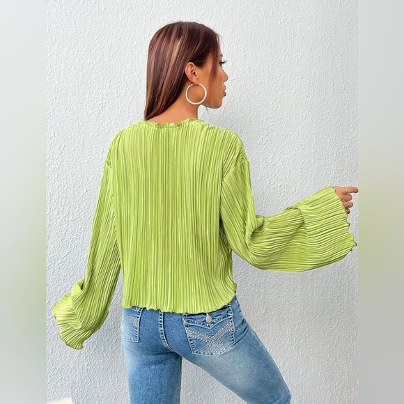 Zaful | Tops | Zaful Tie Front Flounce Sleeve Crop Blouse Womens Size ...